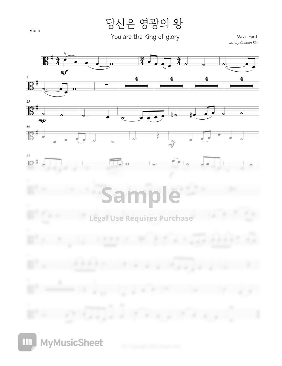 Mavis Ford 당신은 영광의 왕 4부합창 성가대찬양 Sheets By Musiccho