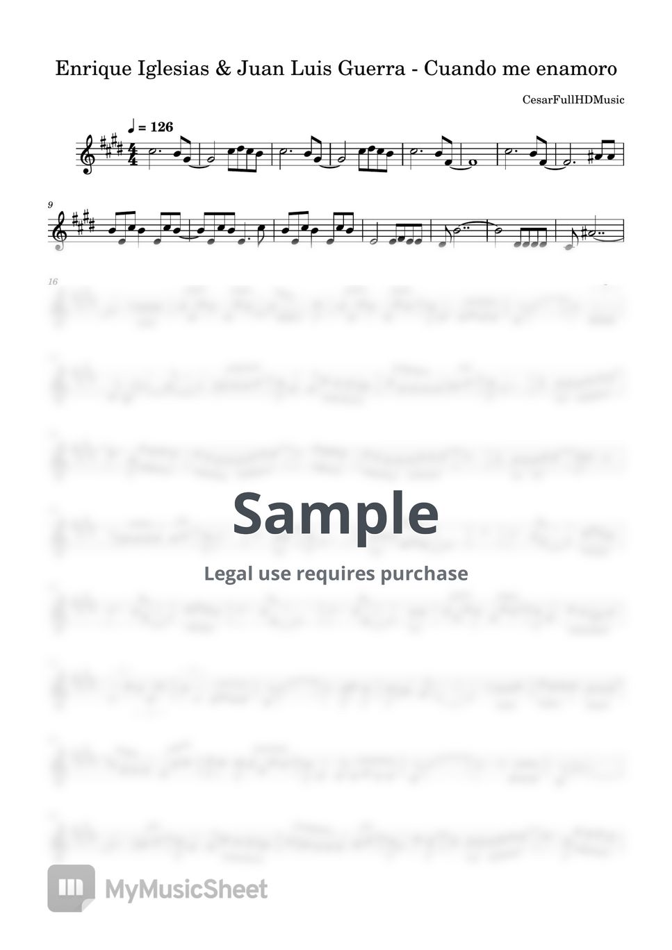 Enrique Iglesias & Juan Luis Guerra - Cuando me enamoro 악보