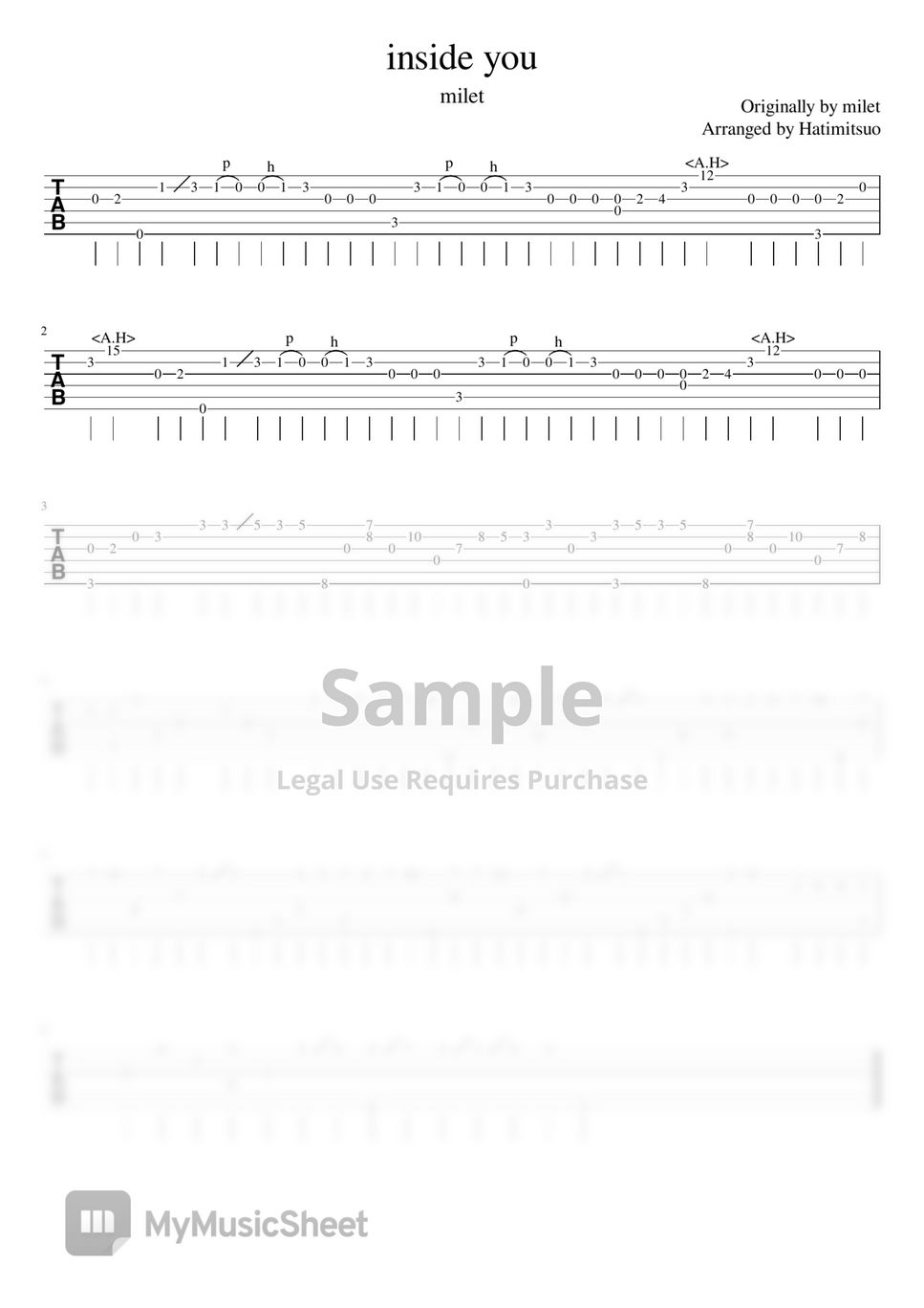 milet - inside you (fingerstyle arrangement) Sheet Music by Hatimitsuo