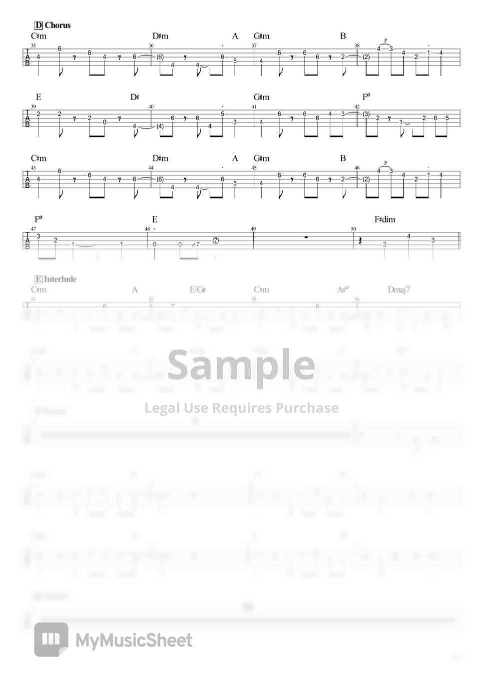 キタニタツヤ - ラブソング feat.Eve (Tabのみ/ベース Tab譜 5弦) โน้ตเพลง by T's bass score