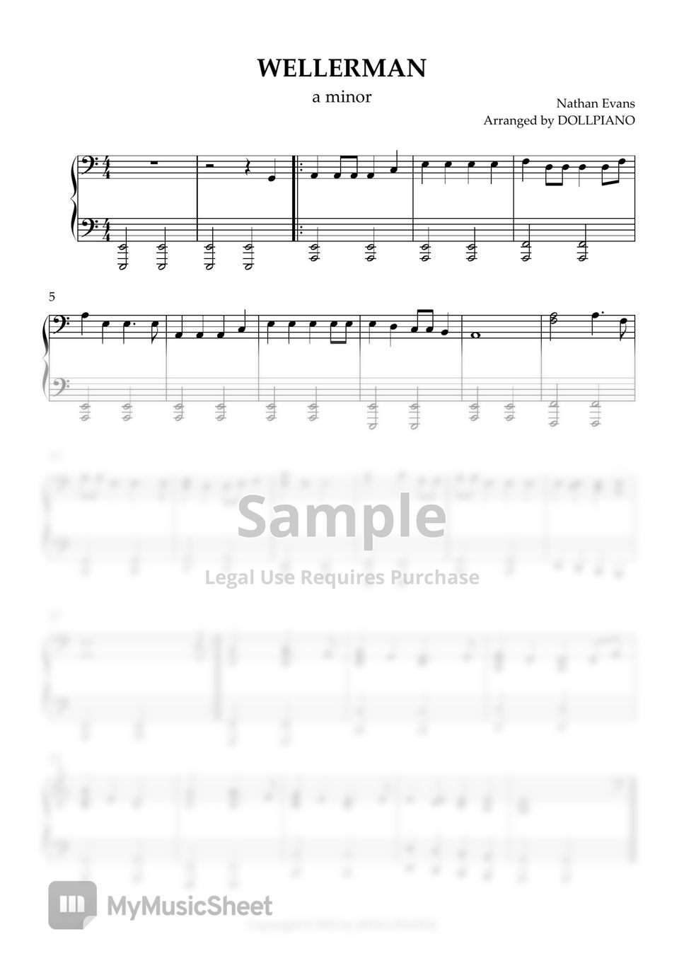 Wellerman (조표 없는 쉬운 키 (a minor)) Hoja by DOLLPIANO