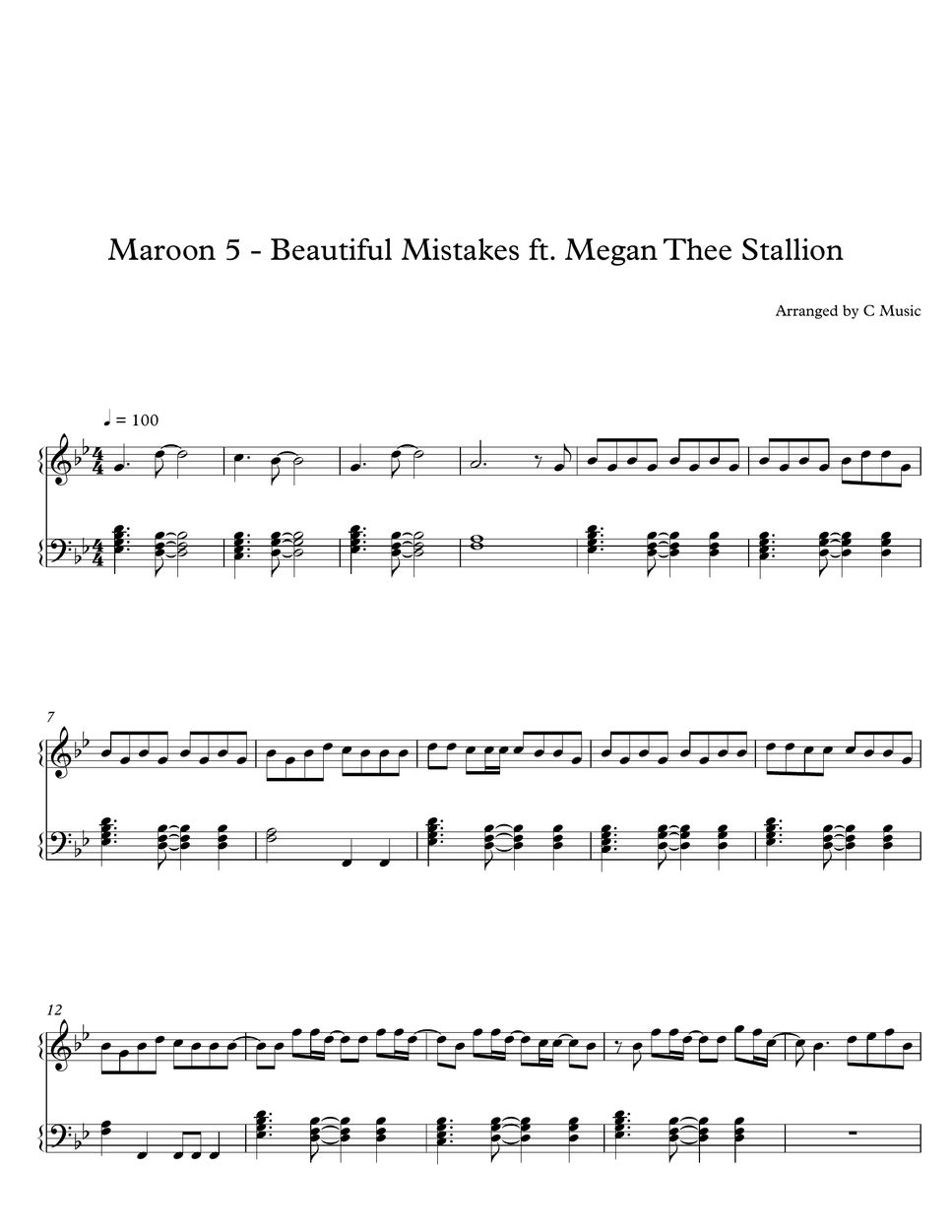 Maroon 5 ft. Megan Thee Stallion - Beautiful Mistakes Sheet by C Music