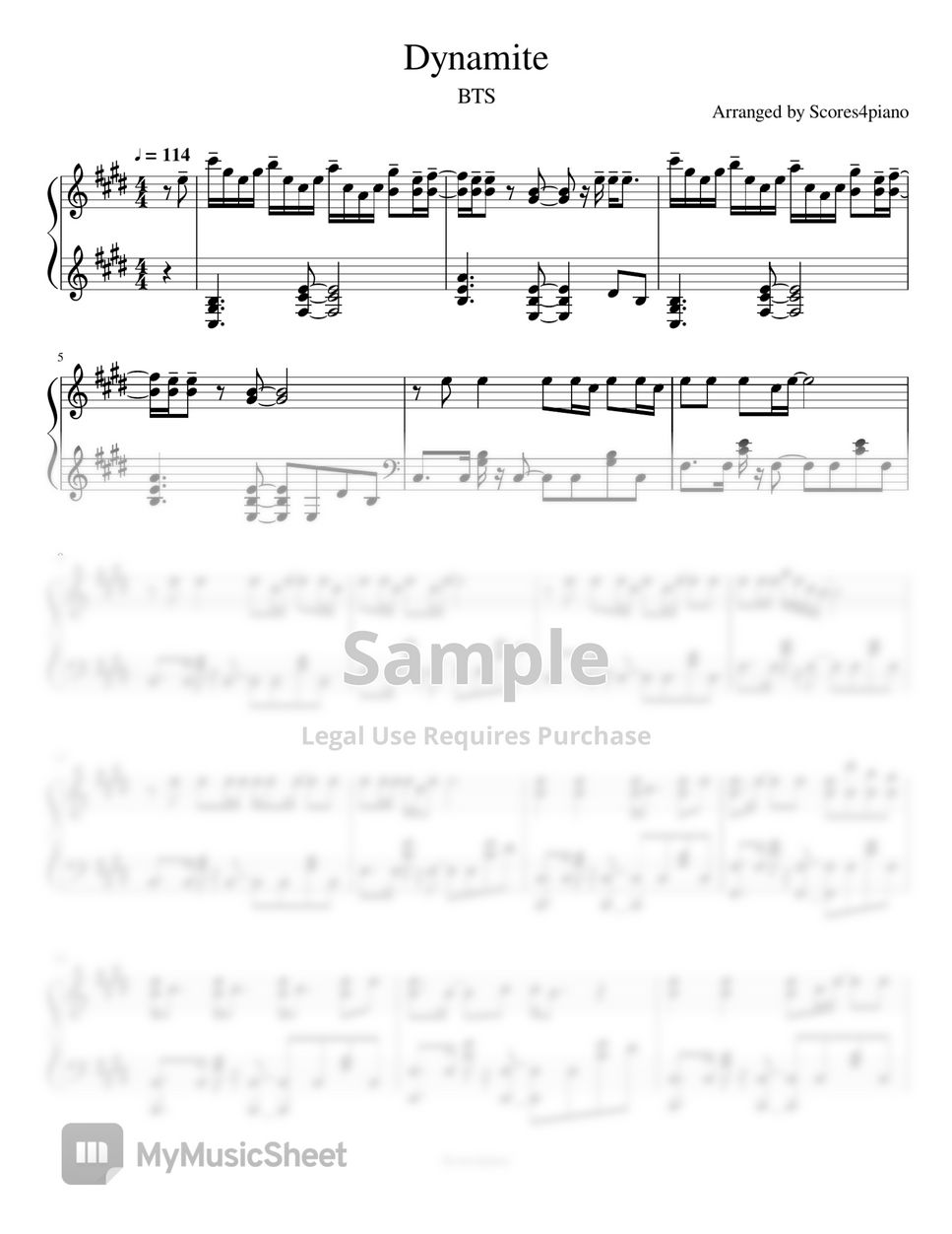 Dynamite - BTS Sheet Music by Scores4piano