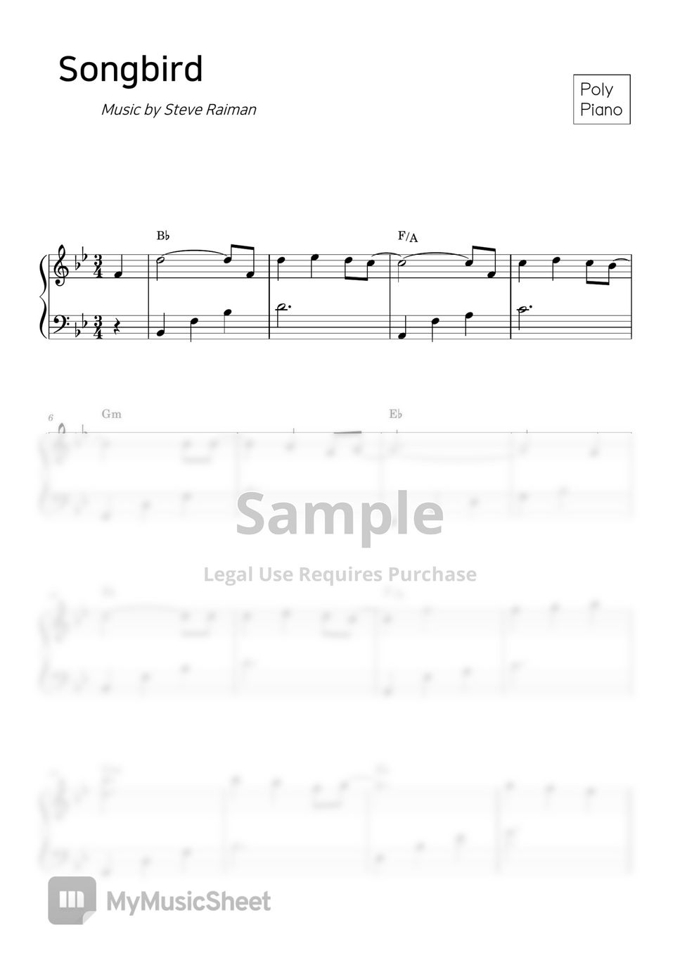 Steve Raiman - Songbird (easy newage) Sheets by POLYPiano