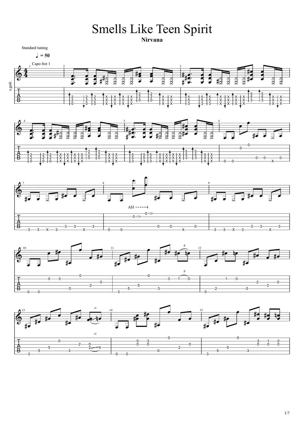 Nirvana - Smells Like Teen Spirit Tab + 1staff by GRINDCORE MAN
