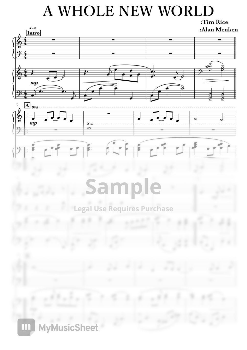 ALAN MENKEN - A WHOLE NEW WORLD(アラジン) Sheet Music by Eri Nagayama