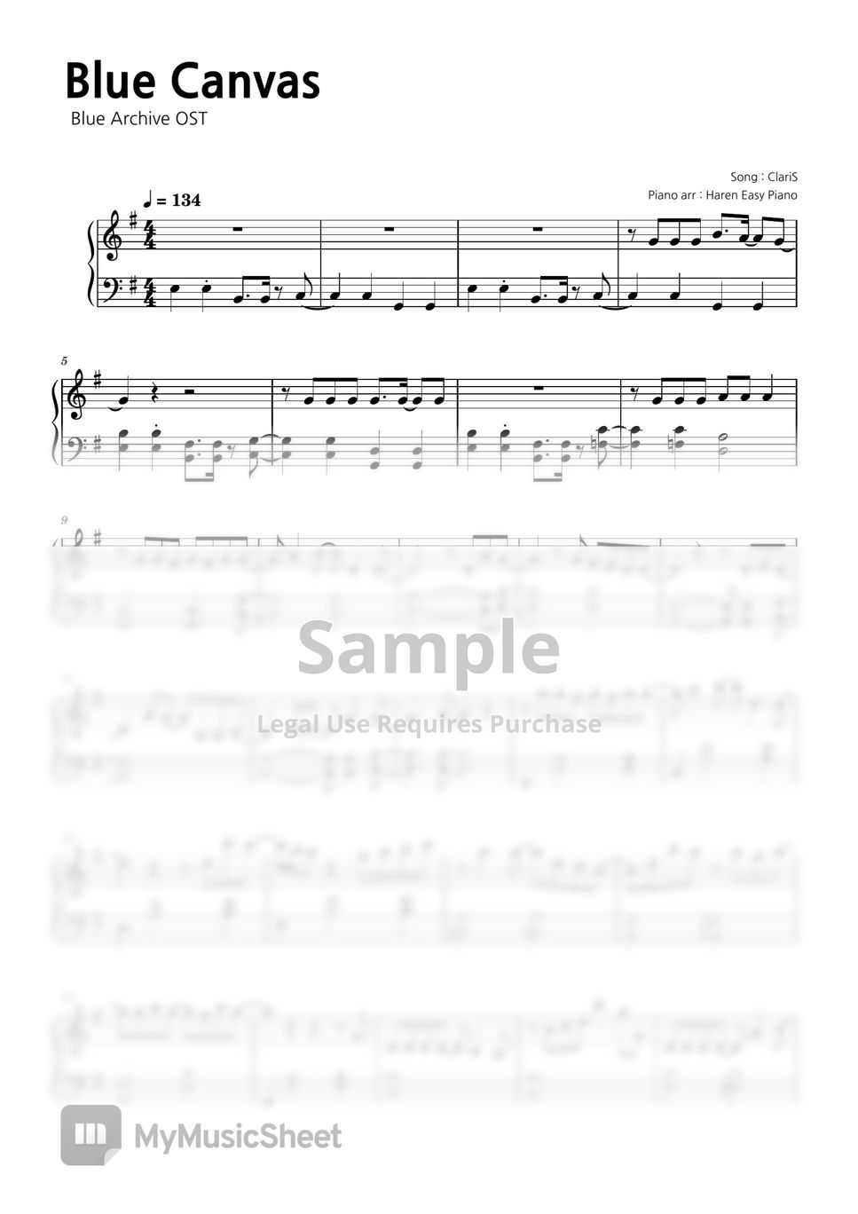 Blue Archive OST - Blue Canvas (By ClariS (Easy ver)) 楽譜 by Haren Easy ...
