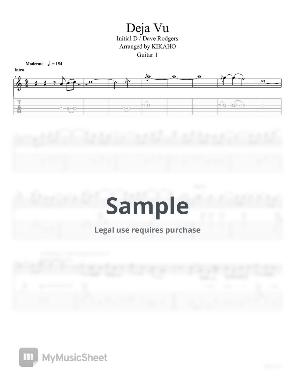 Initial D - Deja Vu Sheet Music by KIKAHO