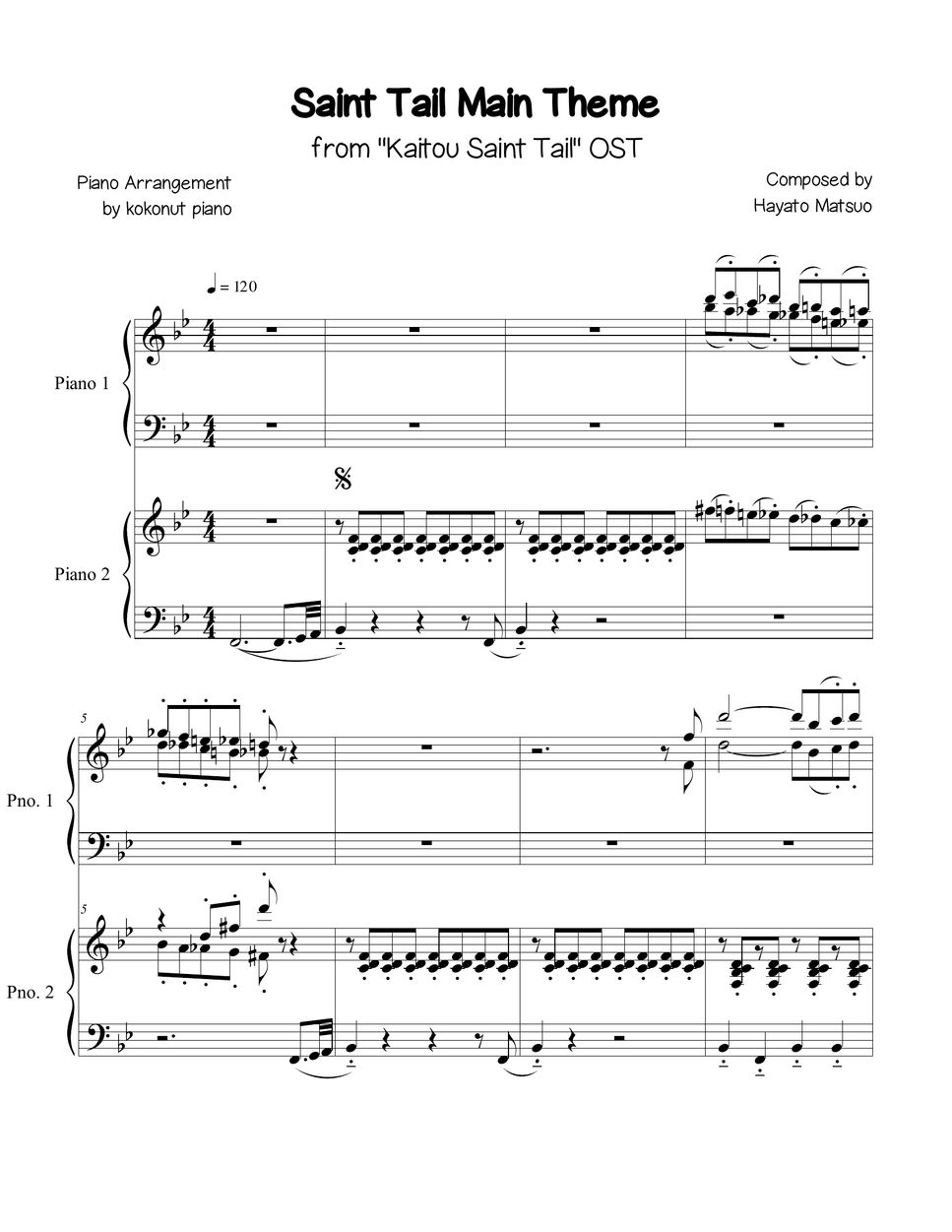 Saint Tail OST - Main Theme Sheet by kokonut piano