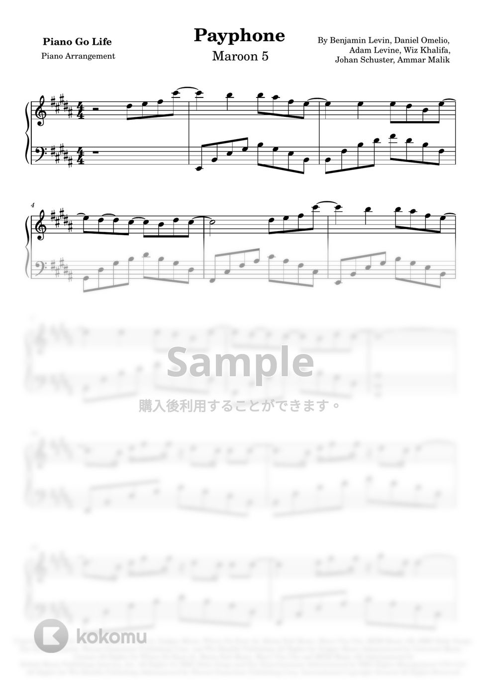 Maroon 5 - Payphone 楽譜 by Piano Go Life