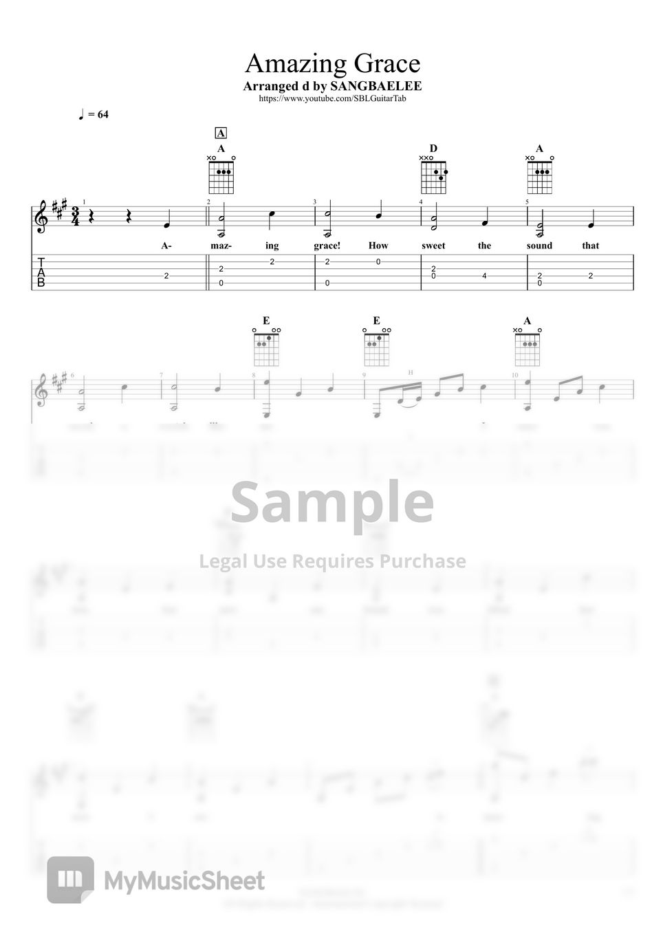 John Newton - Amazing Grace TAB+1 Staff by SANGBAELEE