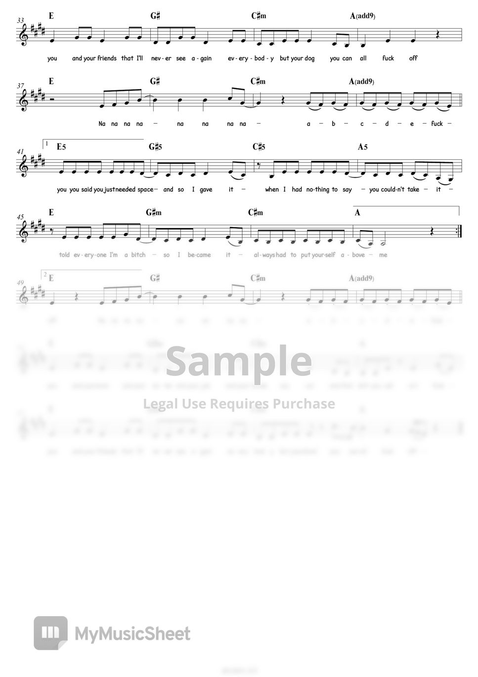 GAYLE - abcdefu (angrier) (+MR) Notenblatt by COVER SKILLS