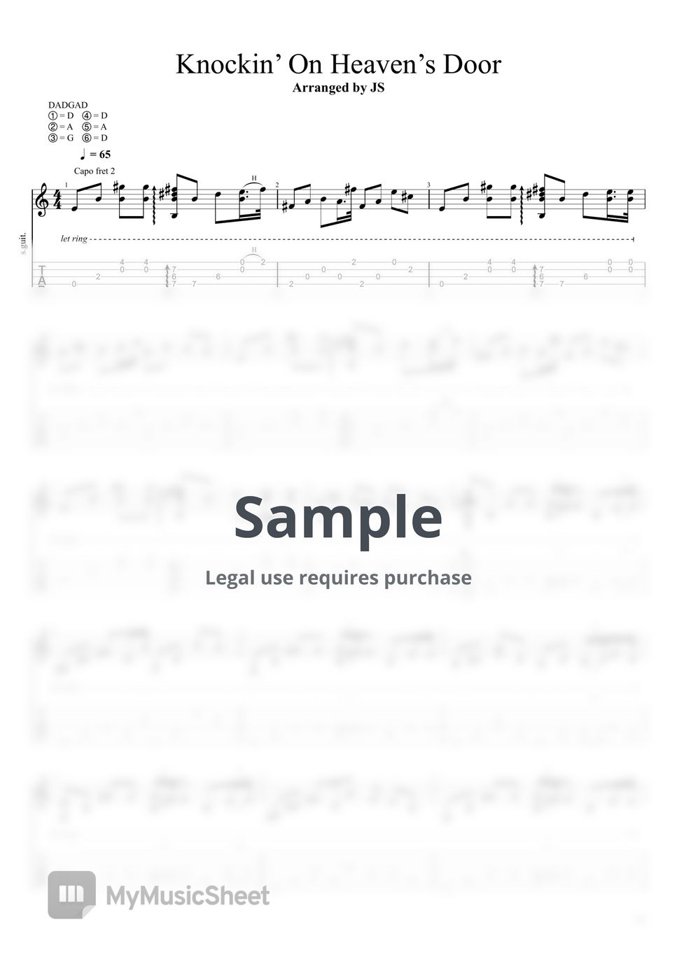 Bob Dylan - Knockin’ On Heaven’s Door TAB+1 Staff by JS-WAVE
