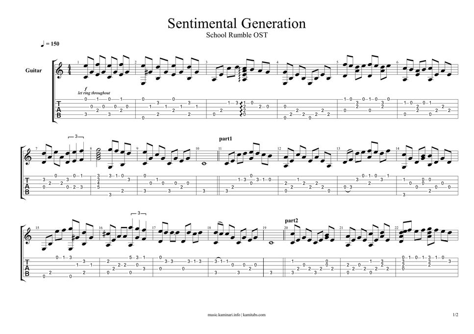School Rumble OST - Sentimental Generation TAB