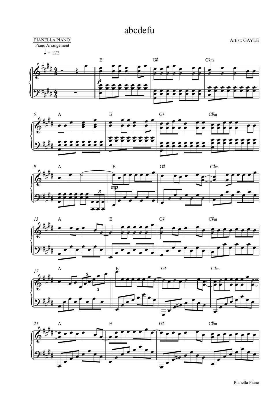 GAYLE - abcdefu (Piano Sheet) Sheets by Pianella Piano