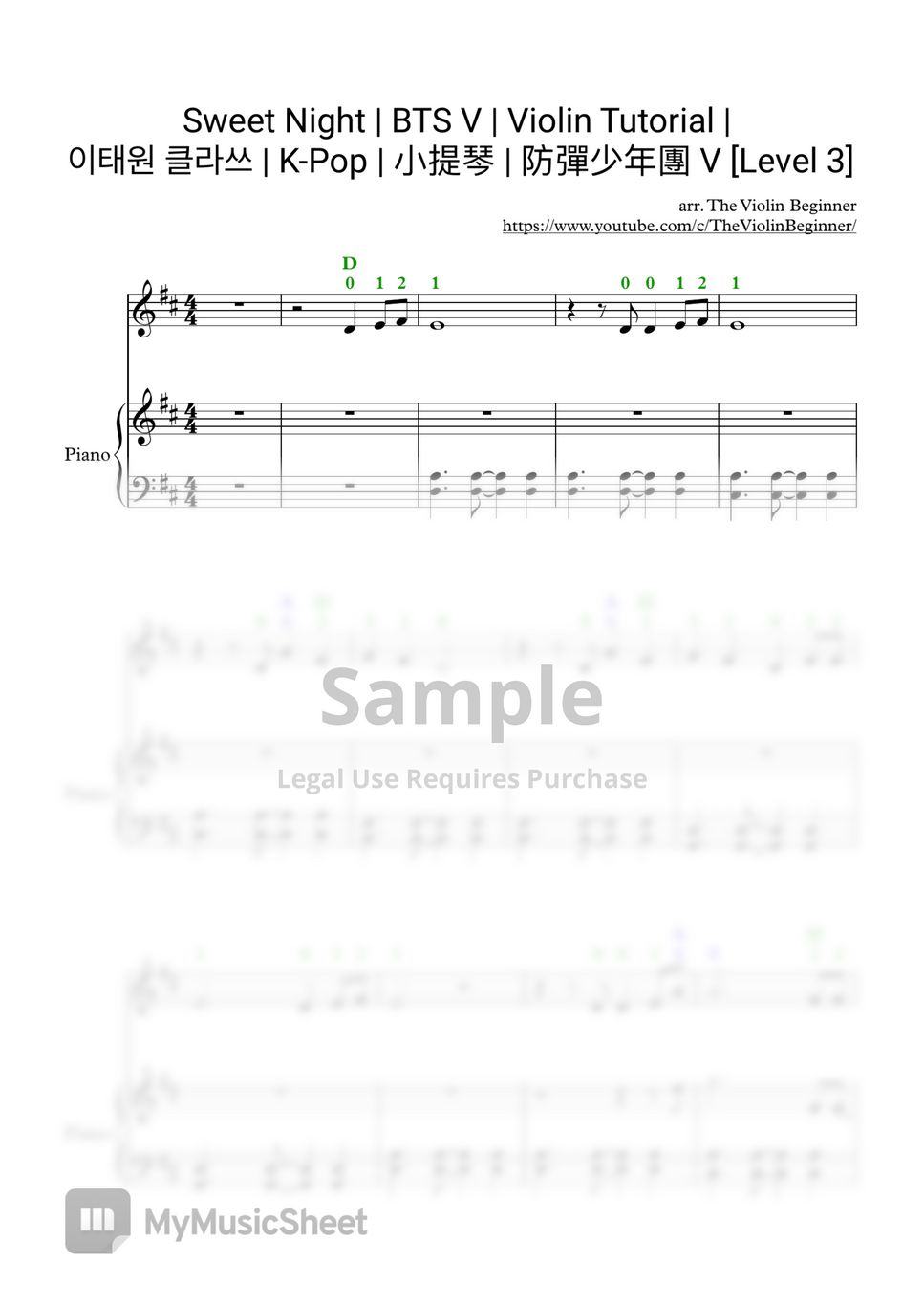 Bts V Sweet Night 악보 By The Violin Beginner