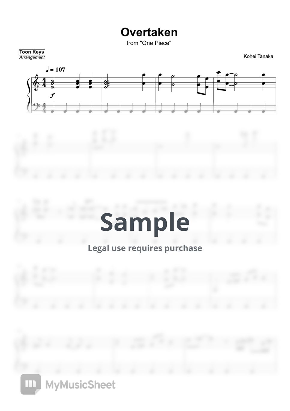 Kohei Tanaka - Overtaken (One Piece OST) Sheet Music by Toon Keys