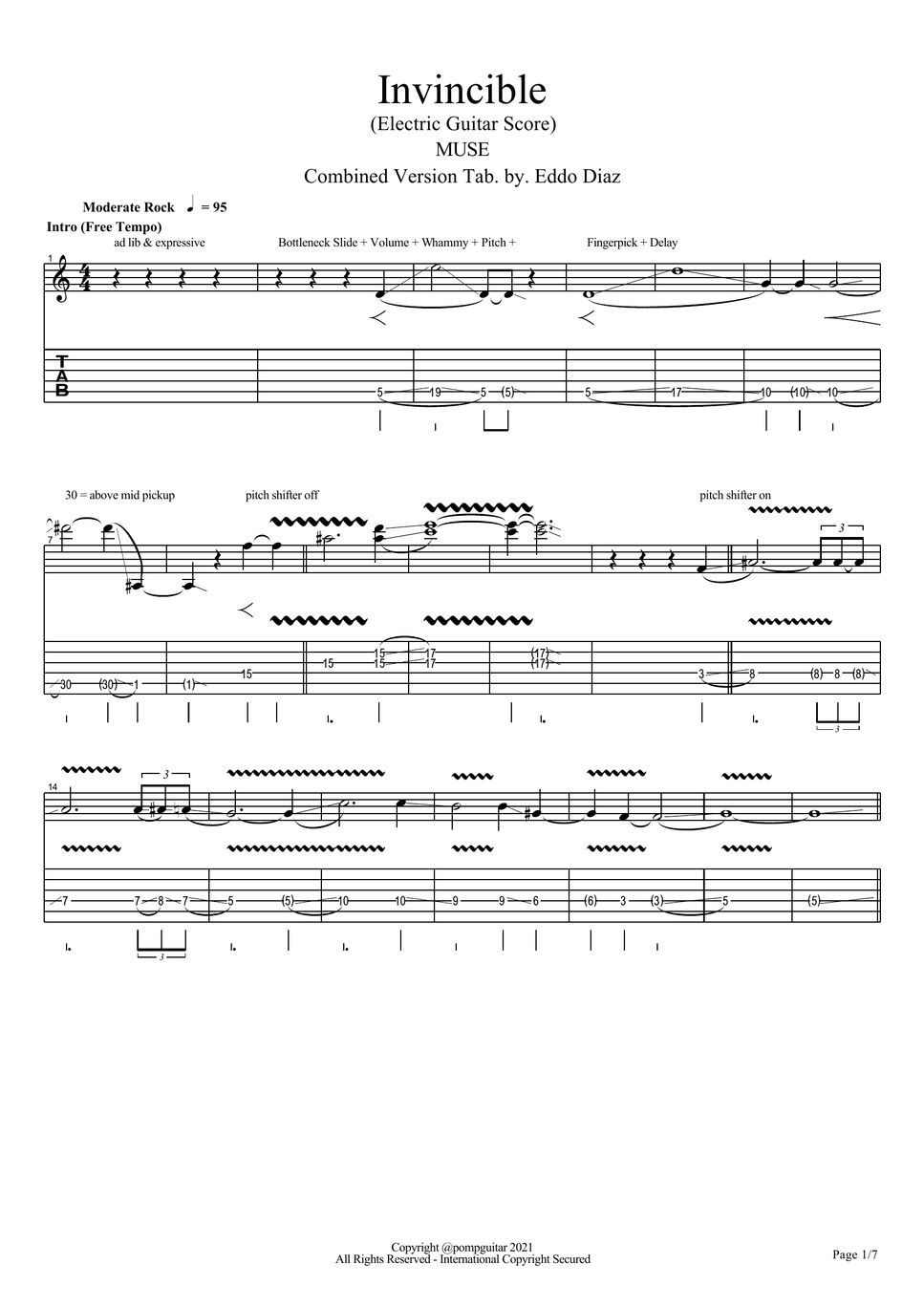 Muse - Invincible (Guitar) Sheet by TaeHyun Taylor Lee