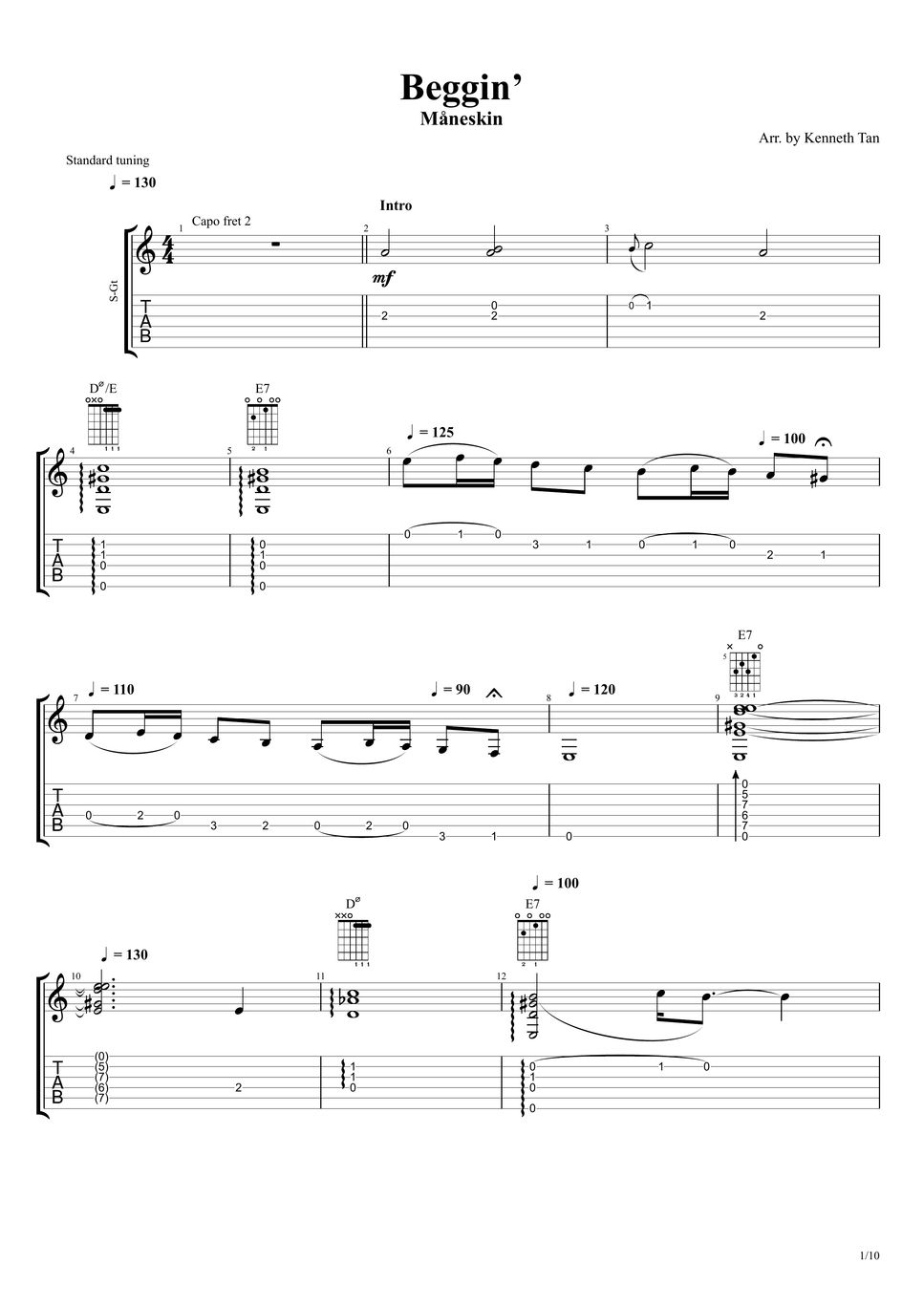Måneskin | Fingerstyle Guitar - Beggin' Sheets by Kenneth Acoustic