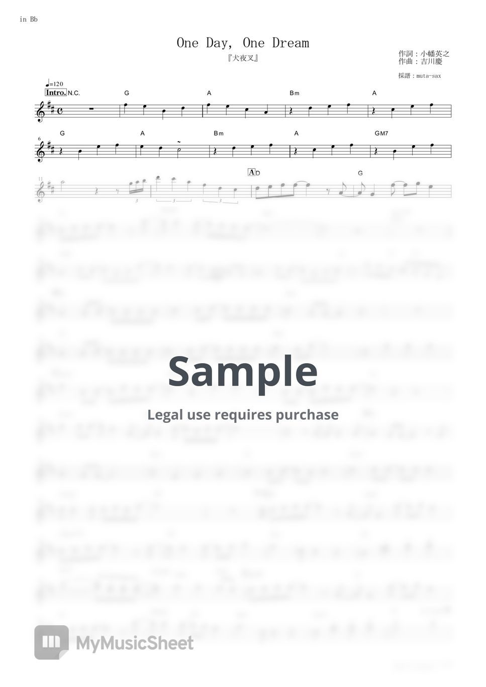 Tackey & Tsubasa - One Day, One Dream (InuYasha / in Bb) Sheet Music by ...