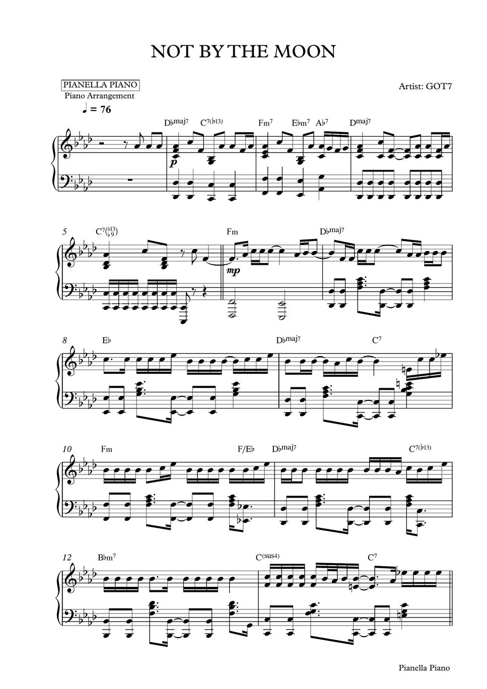 GOT7 - NOT BY THE MOON (Piano Sheet) Sheets by Pianella Piano
