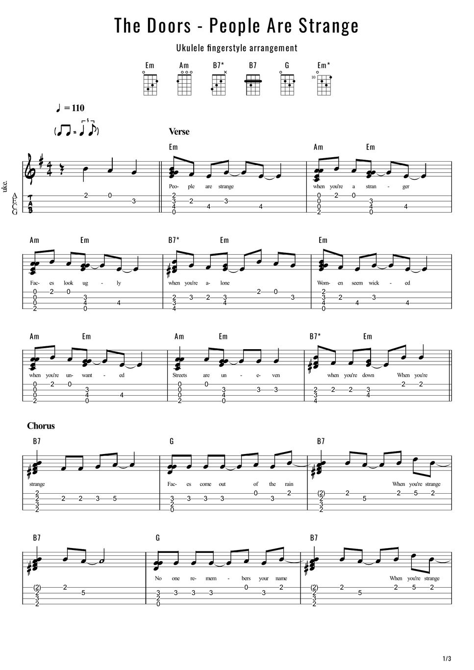 The Doors - People Are Strange (Fingerstyle) Sheet by Vasko (Ukulele ...