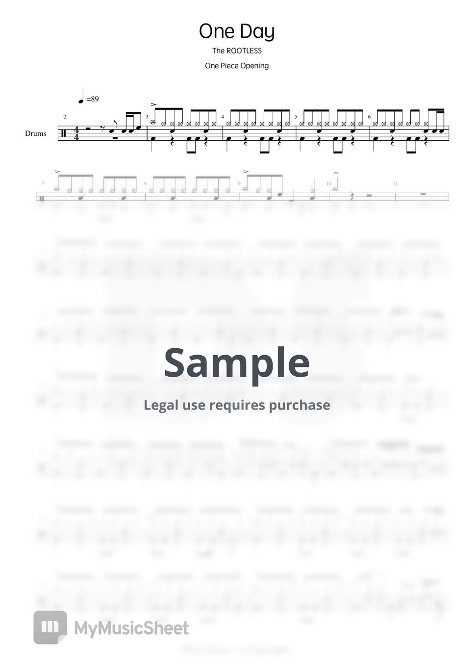 The ROOTLESS - One Day (鼓譜/ One Piece 海賊王 OP/注意此版本為2min30s) Sheet Music ...