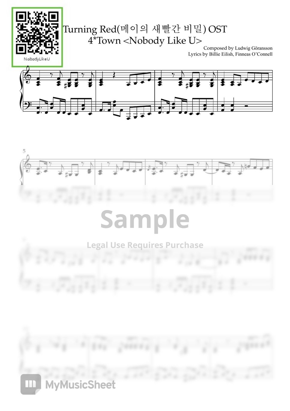 Ludwig Göransson - Turning Red-Nobody Like U(4*Town) (PIANO SOLO ...