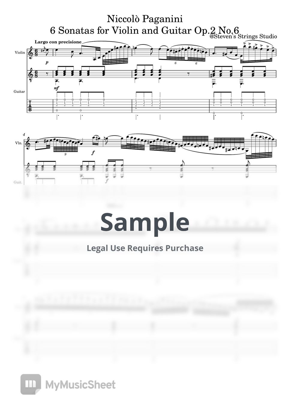 Niccolò Paganini - Paganini 6 Sonatas for Violin and Guitar Op.2 No.6 (Violin Guitar Duet) TAB+1 ...