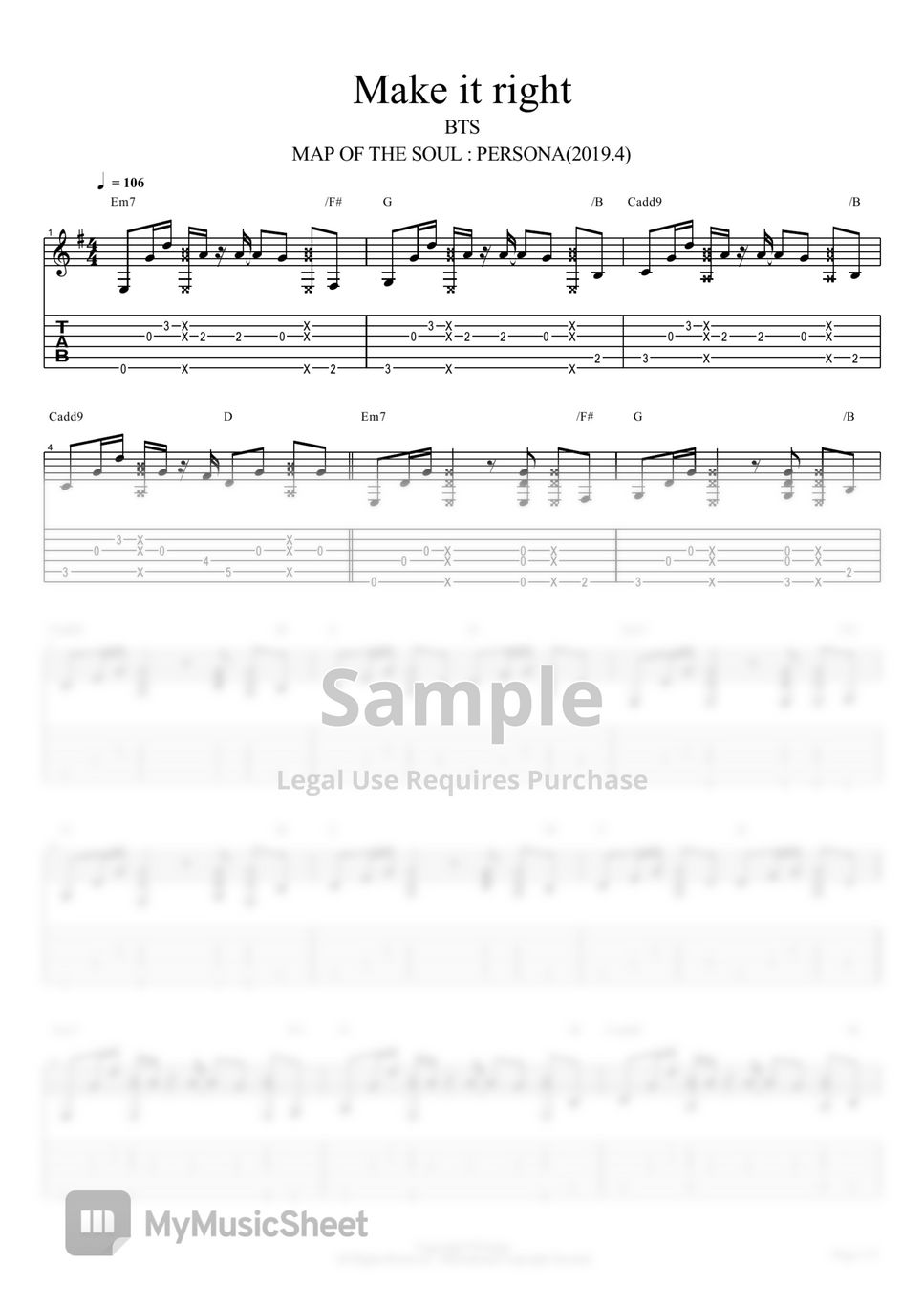 BTS - MAKE IT RIGHT Guitar cover แผ่น