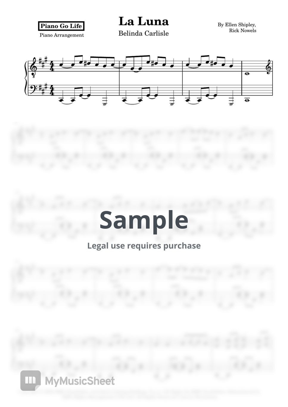 Belinda Carlisle - La Luna Sheets by Piano Go Life