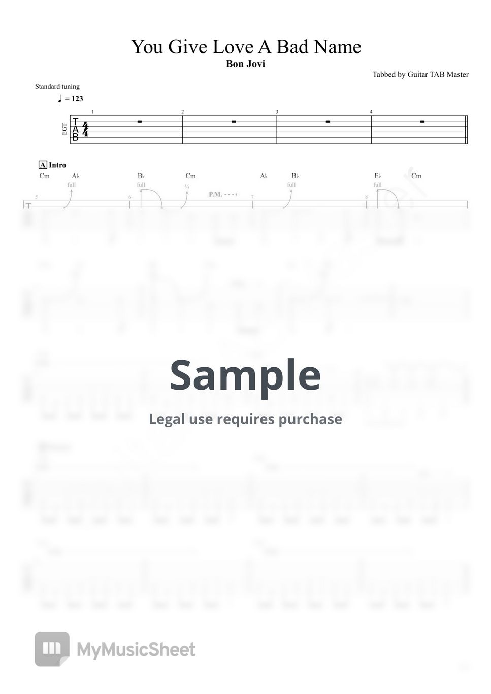 Bon Jovi - You Give Love A Bad Name Sheet Music by Guitar TAB Master