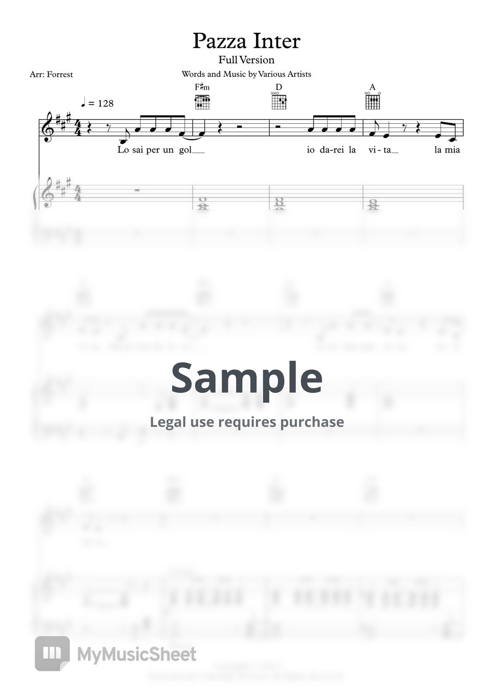 Artisti Vari - Various Artists - Pazza Inter (Full Version) Sheet Music ...