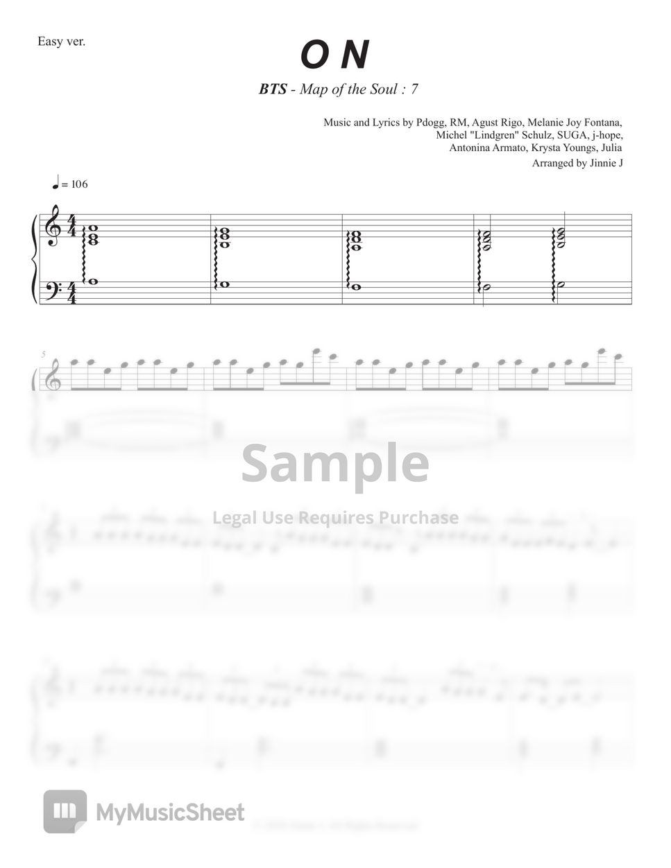 BTS (방탄소년단) - ON (Easy ver.) Sheets by Jinnie J