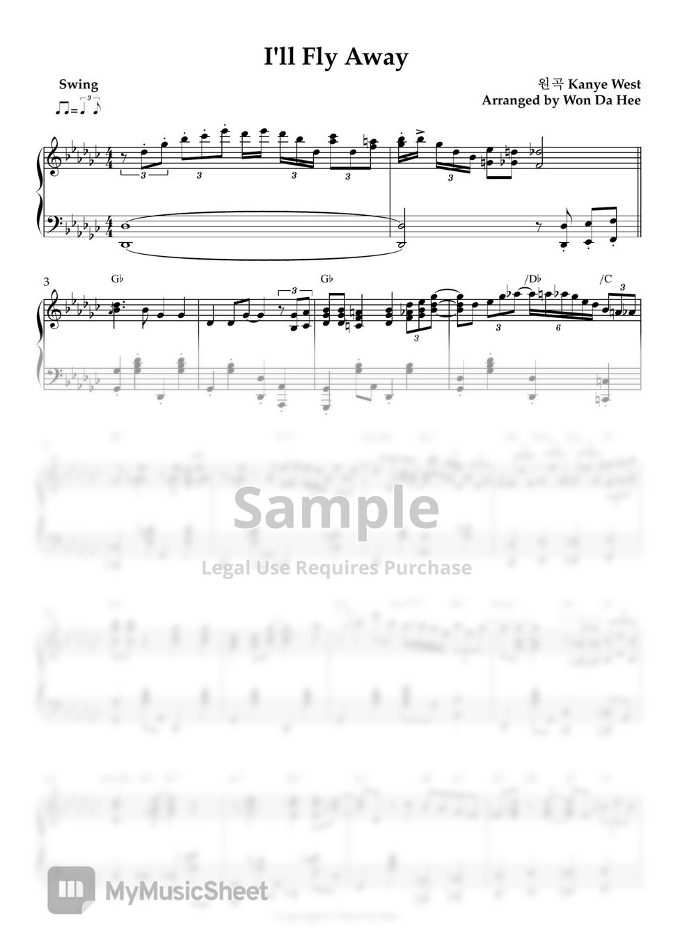 Kanye West - I'll Fly Away (Swing/Jazz piano) Sheet Music by 원다희Won Da Hee