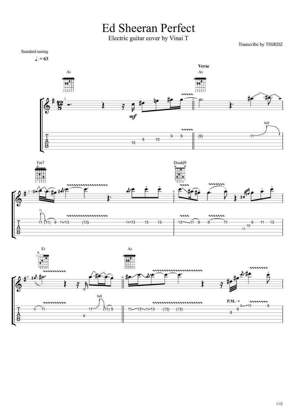Ed Sheeran - Perfect Tab + 1staff by Vinai T