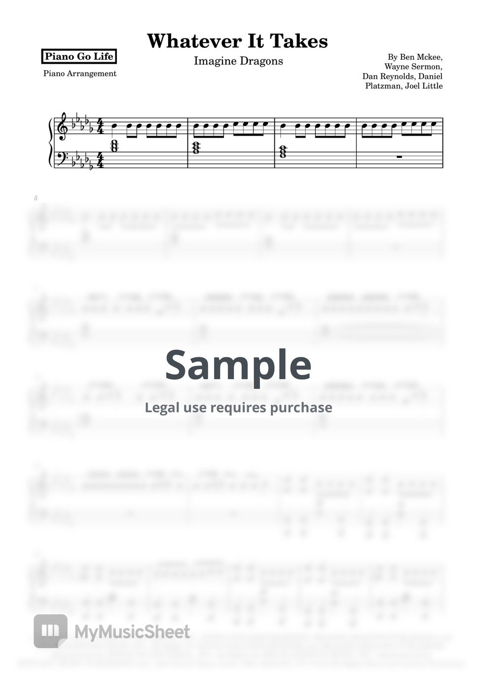 Imagine Dragons - Whatever It Takes Sheets by Piano Go Life