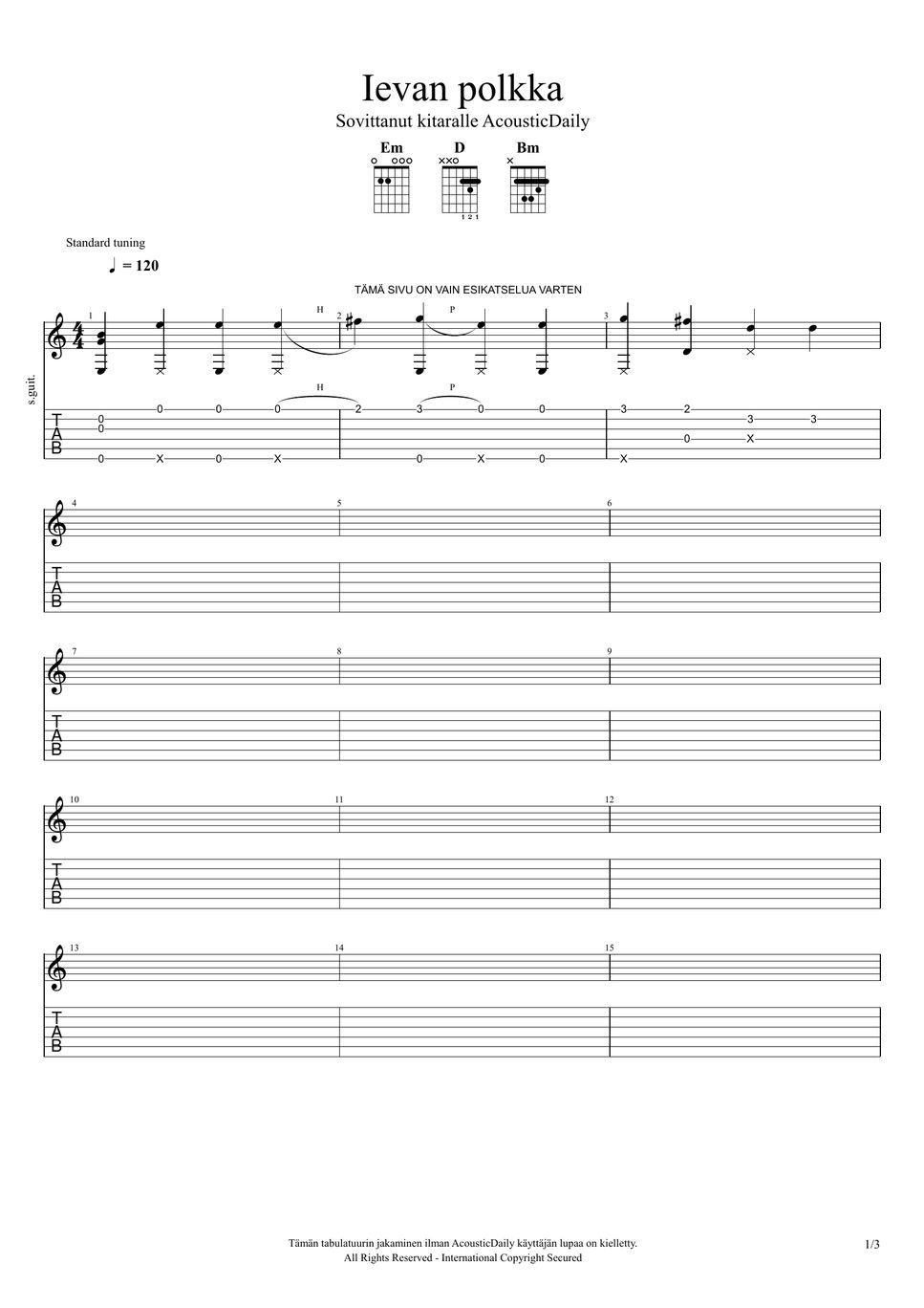 Loituma - Ievan polkka 악보 by AcousticDaily