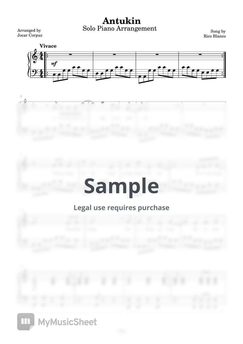 Rico Blanco - Antukin Sheet Music by Jocar Corpuz