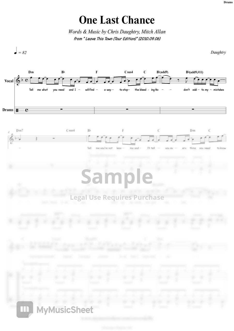 Daughtry - One Last Chance Sheet Music by COVER SKILLS