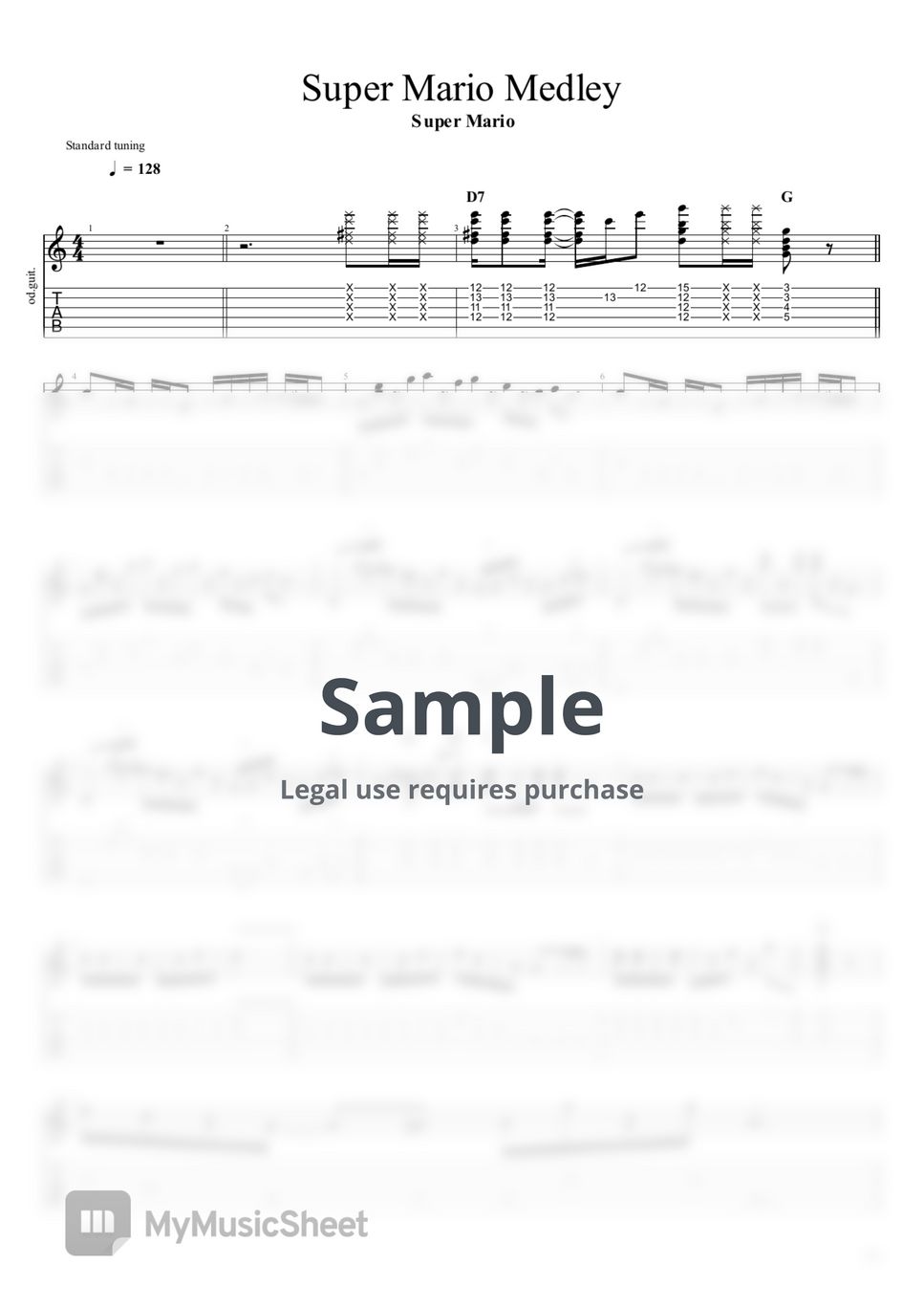 スーパーマリオ - Super Mario Medley 타브+단선 악보 by guitar cover with tab