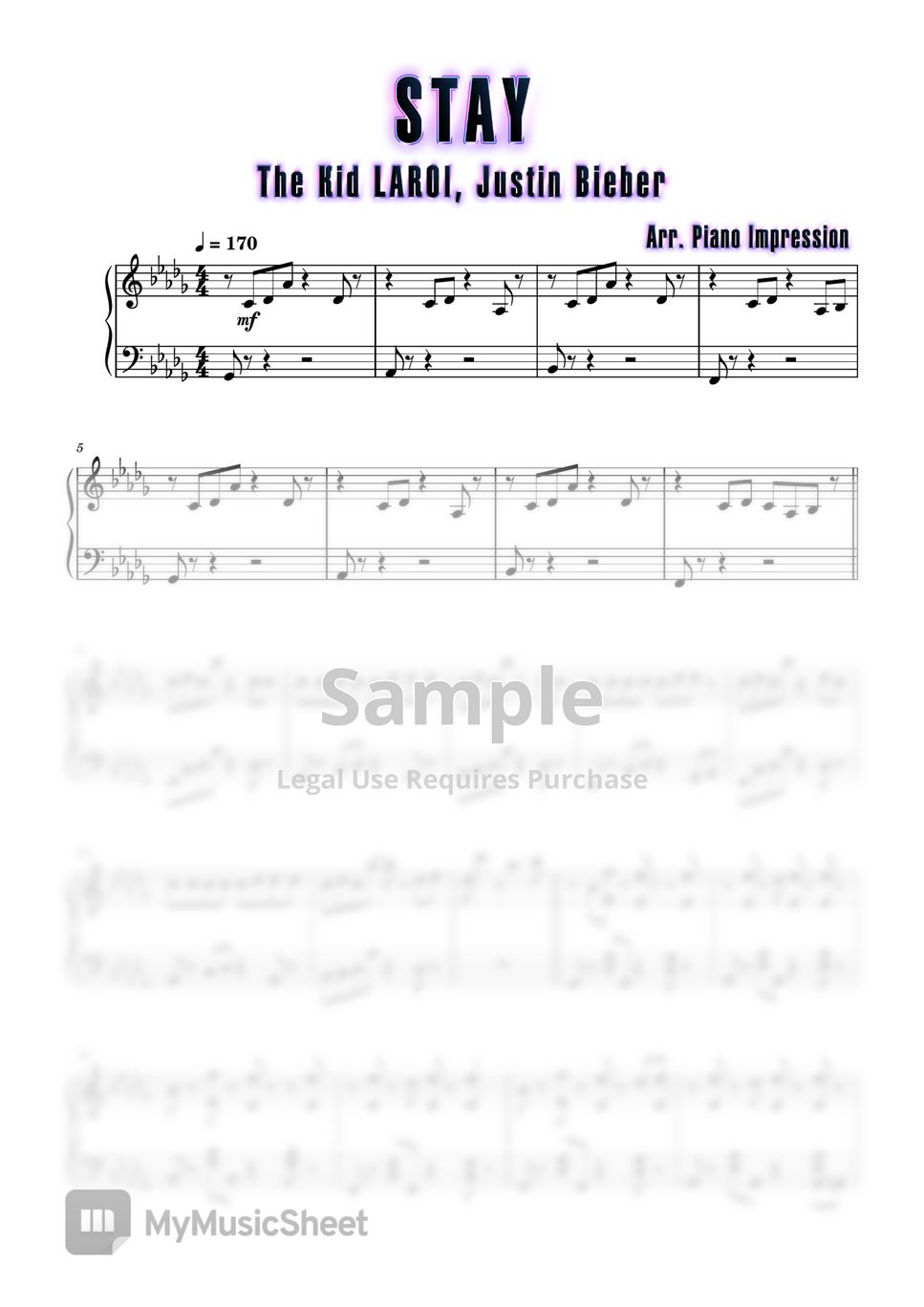 The Kid LAROI, Justin Bieber - STAY 악보 by Piano Impression