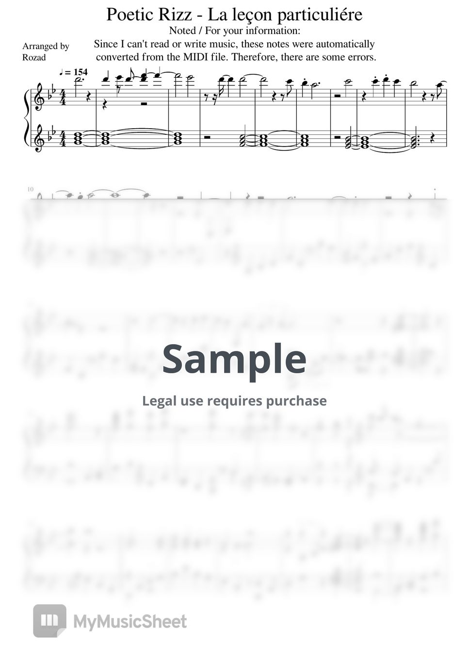 Poetic Rizz - La leçon particuliére Sheet Music by Rozad