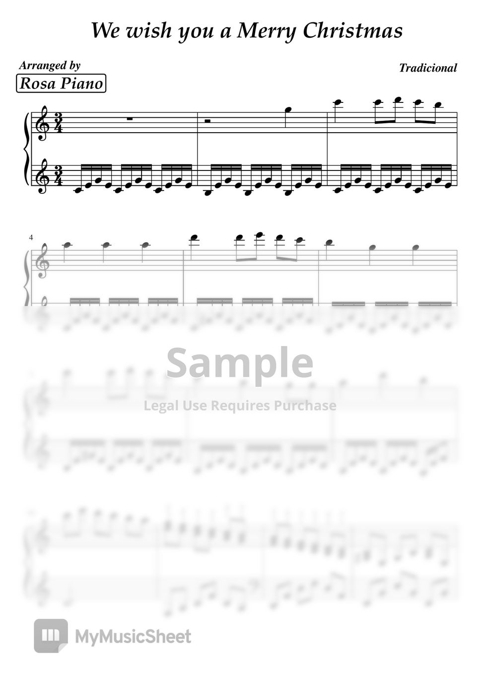 Traditional - We Wish You a Merry Christmas Sheets by Rosa Piano
