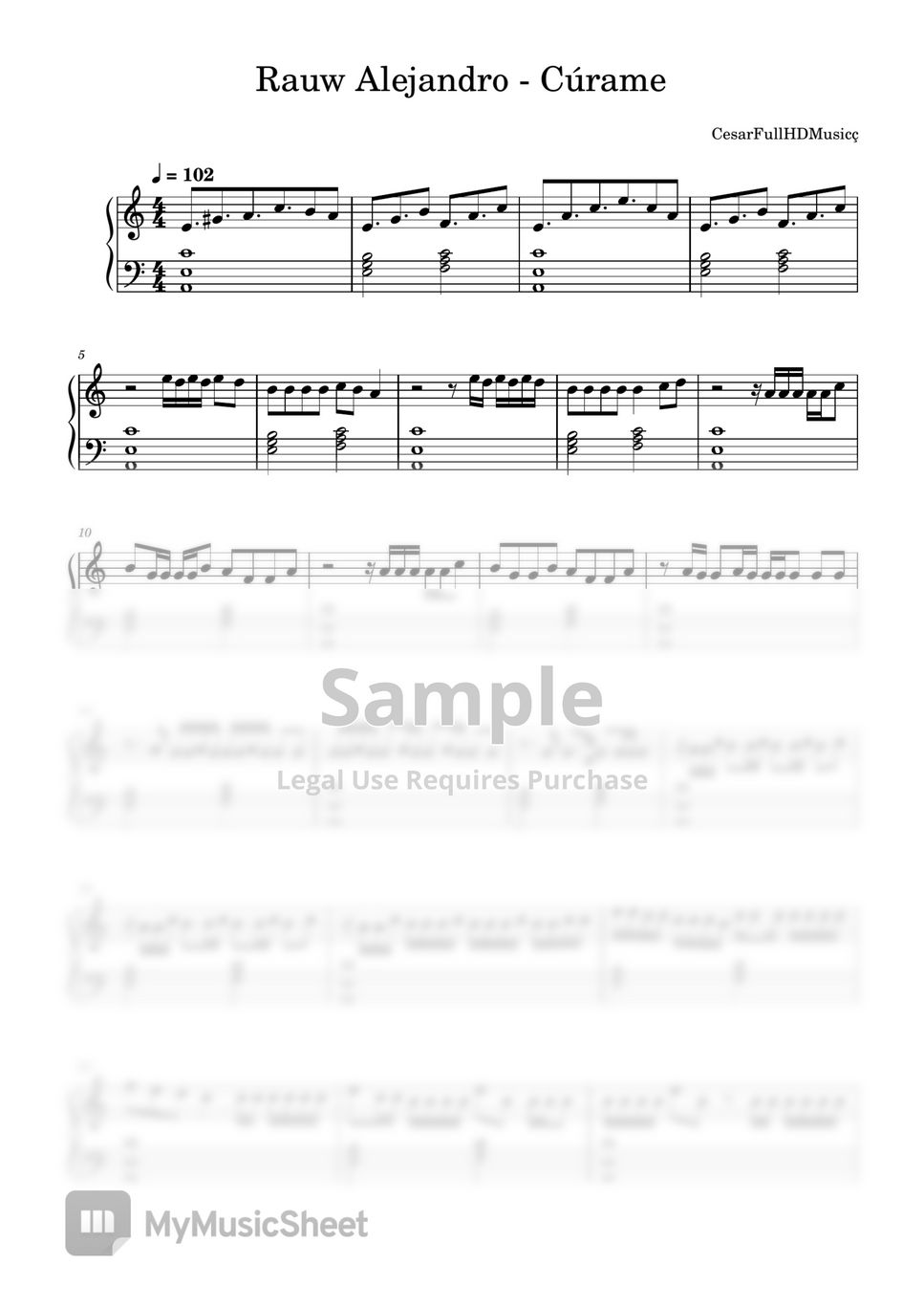 Rauw Alejandro - Cúrame Sheet Music