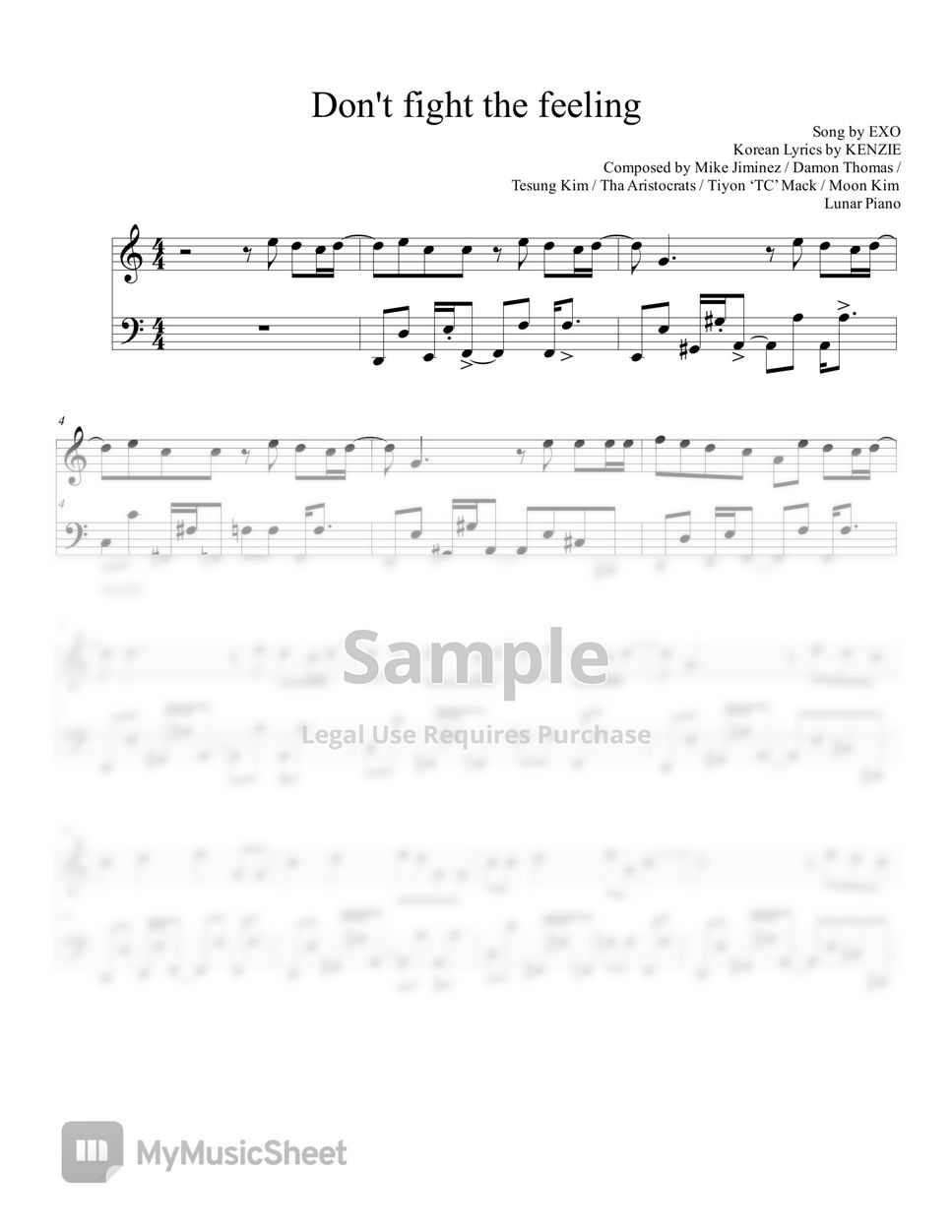 EXO - Don't fight the feeling Sheet Music by Lunar Piano