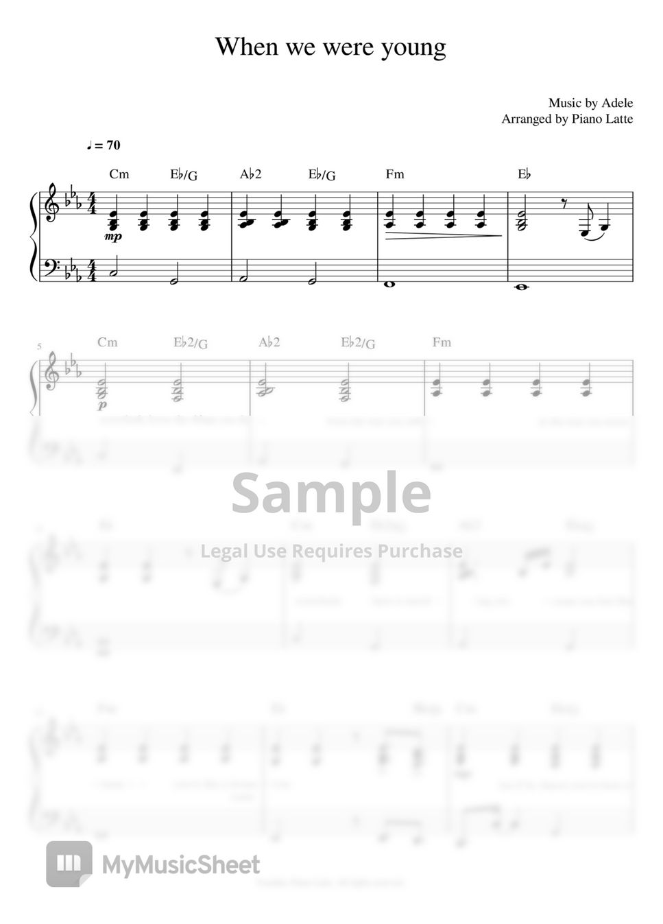 Adele - When we were young (accompaniment version) 악보 by Piano Latte