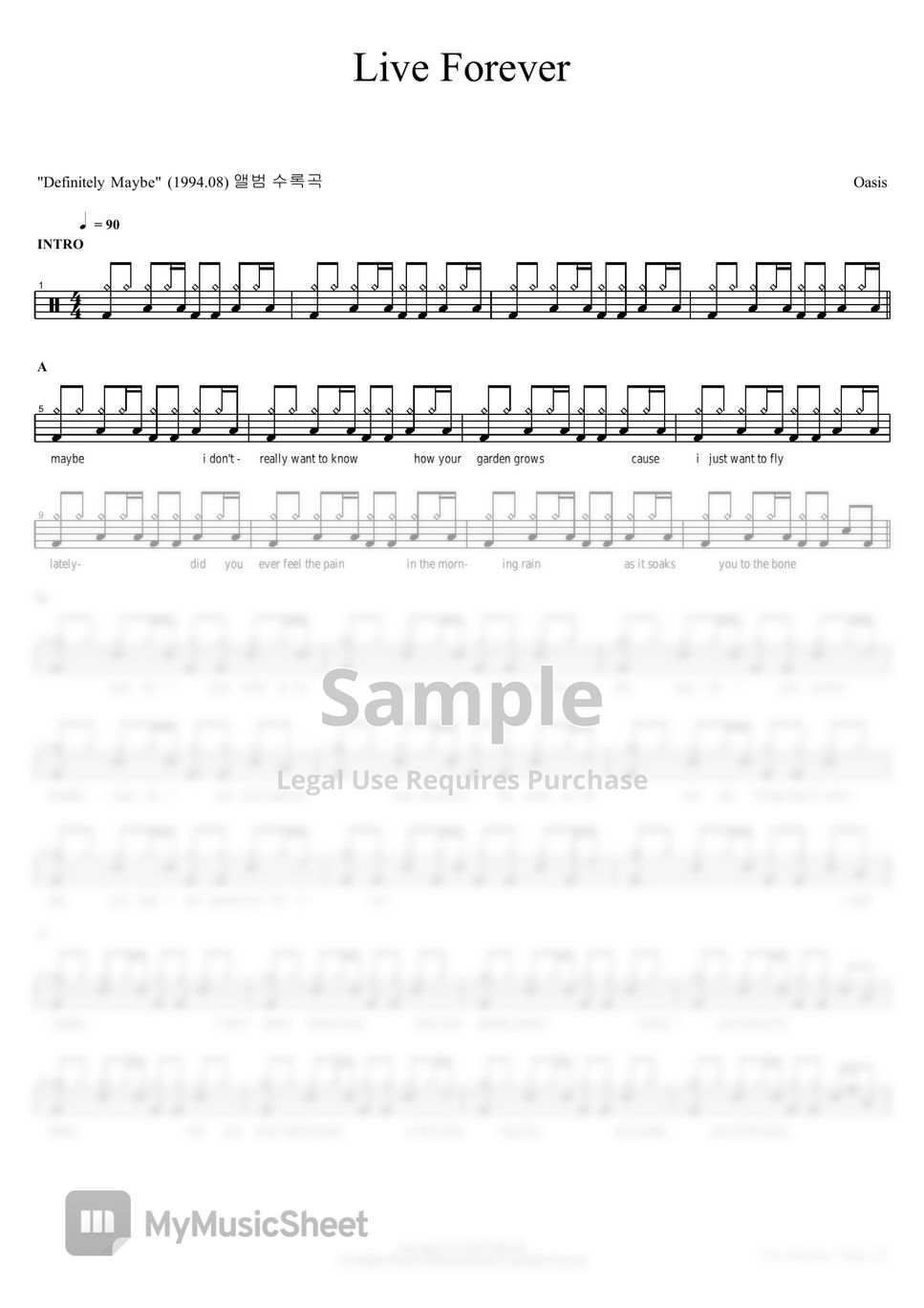 Oasis - Live Forever Partitura | COPYDRUM | mymusic5