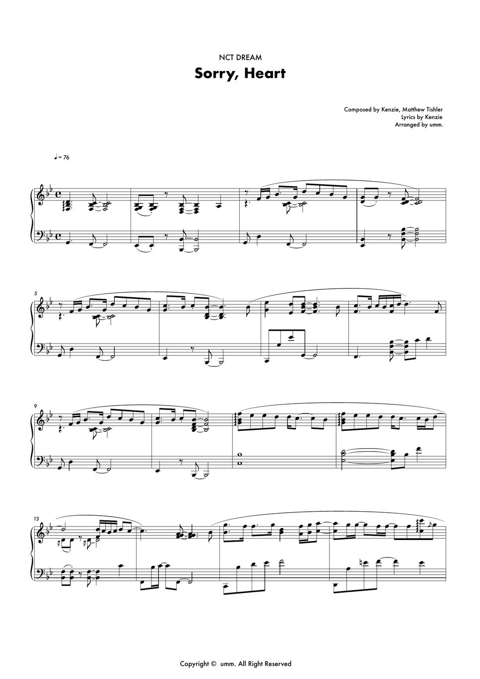 NCT DREAM - Sorry, Heart 악보 by umm.