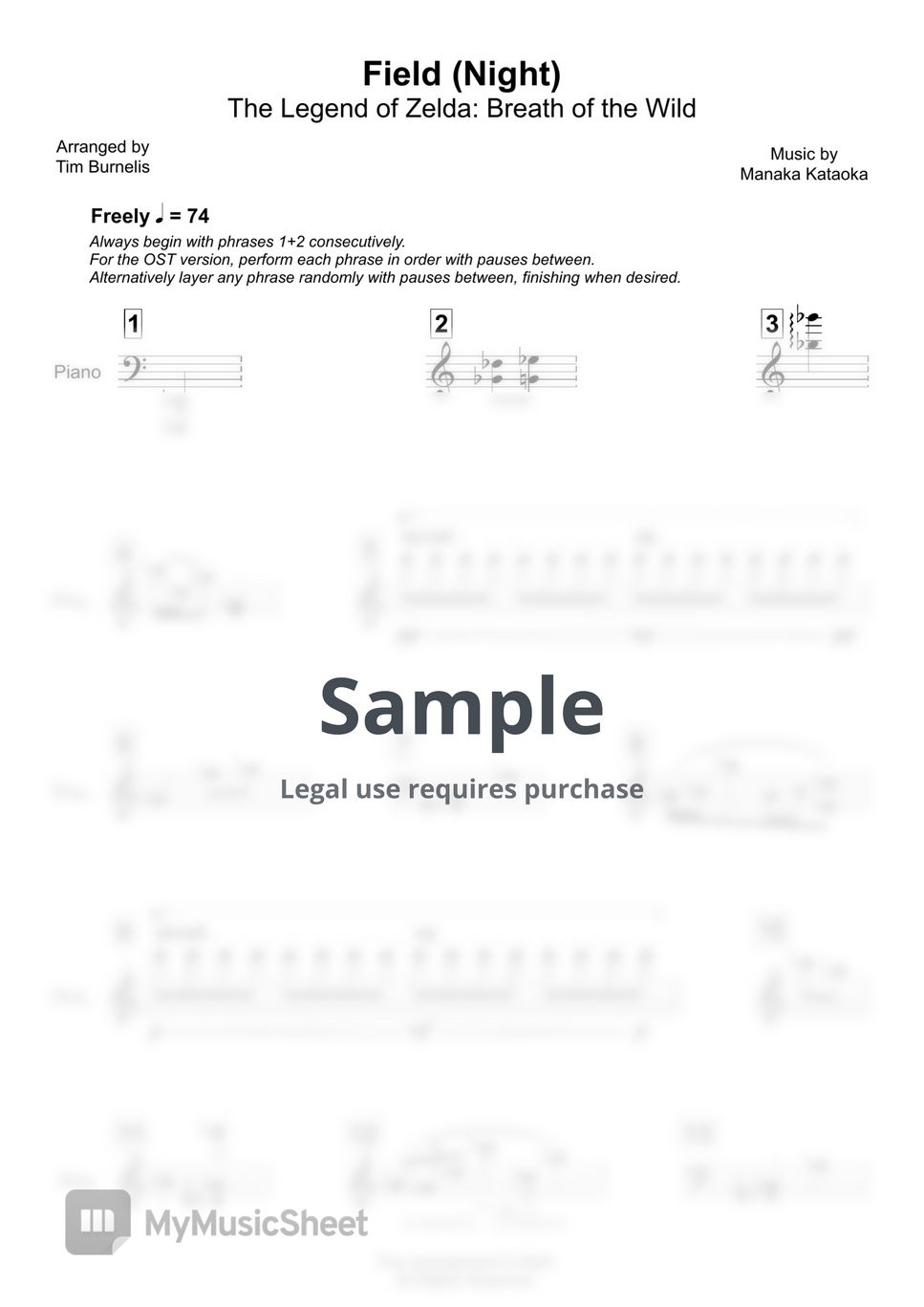 The Legend of Zelda: Breath of the Wild - Field (Night) Sheet Music by Tim Burnelis